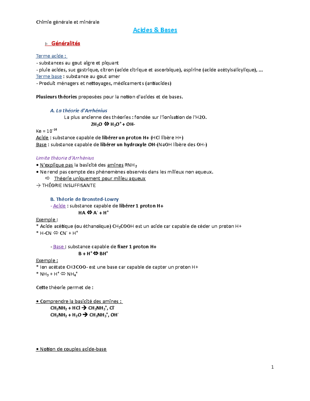 Cours 10. Acide-Base - CHIMIE GENERALE ET MINERALE - Acides & Bases I ...