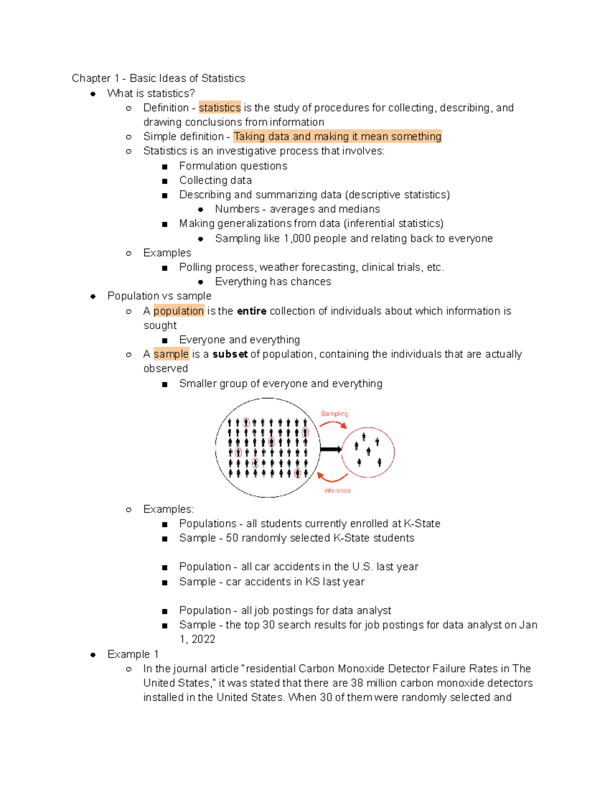 Stat 325 Exam 1 Notes - Chapter 1 - Basic Ideas of Statistics What is ...
