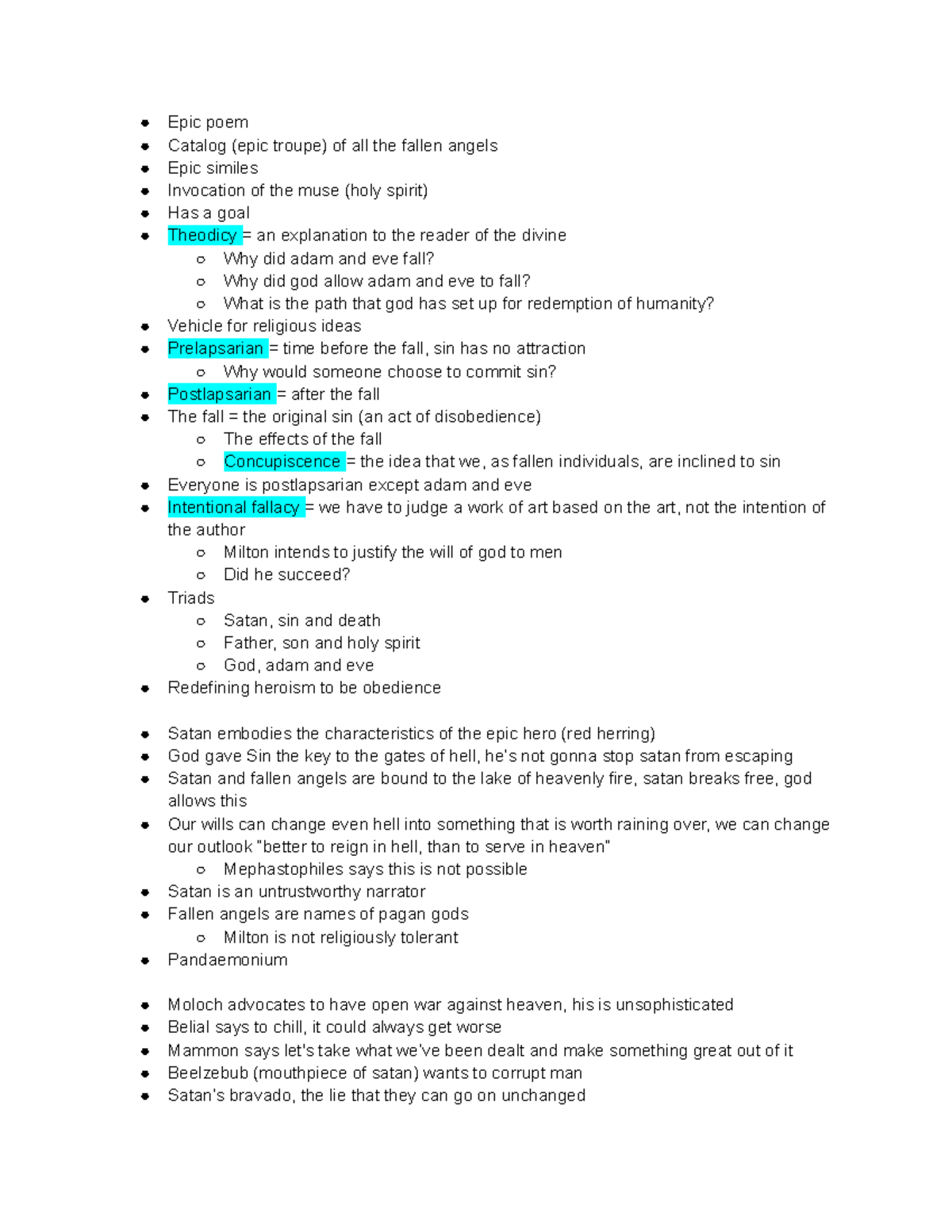 Paradise Lost - Professor: Dr. Dustin Stegner - Epic poem Catalog (epic ...