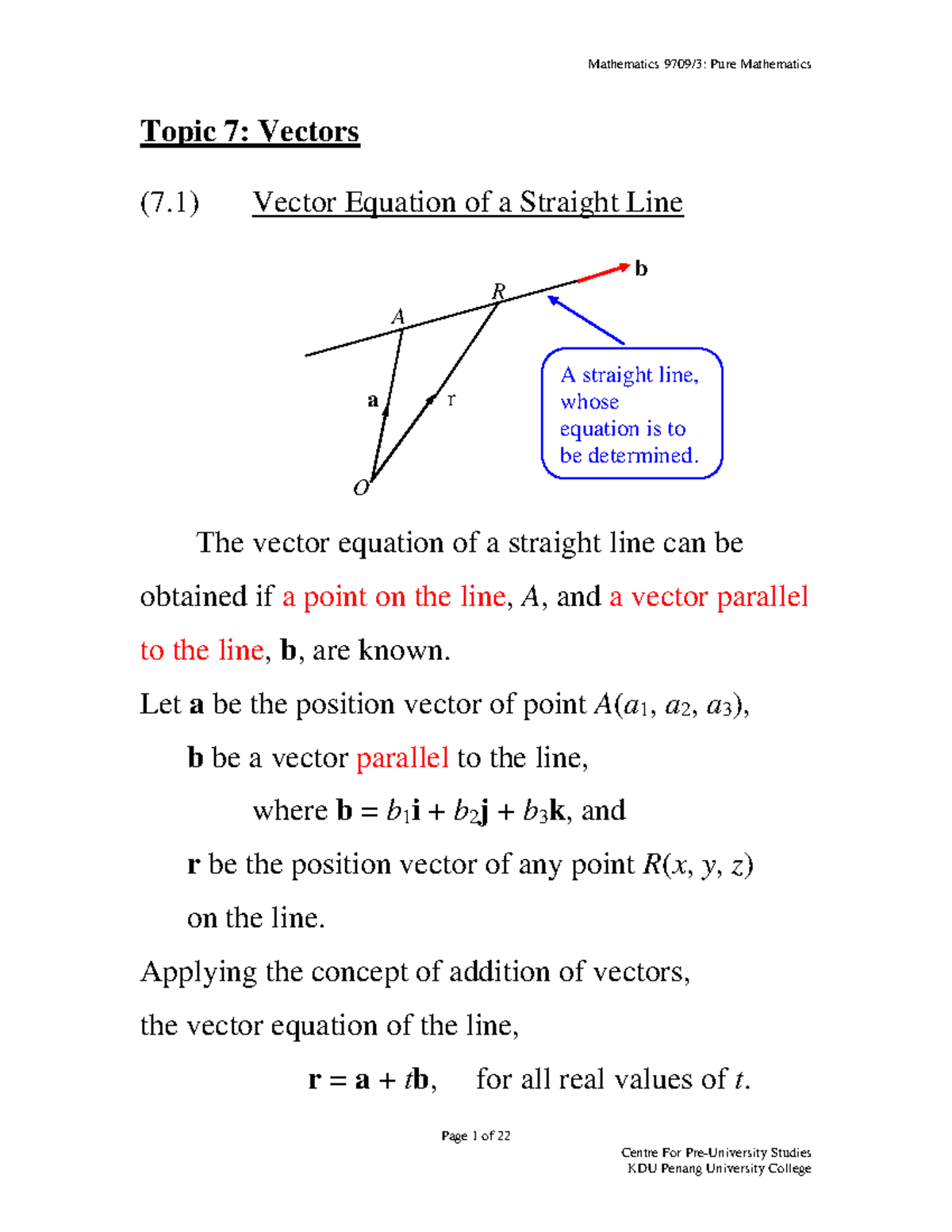 7 Vectors A level Mathematics Note - Mathematics 9709/3: Pure ...