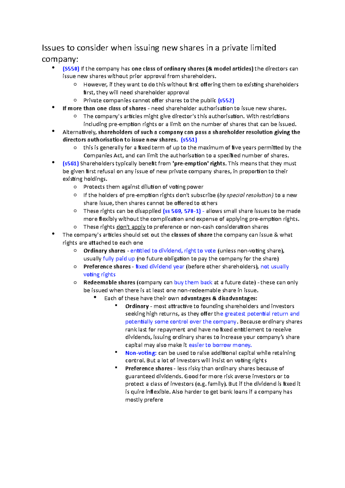 Company W7 - week 7 - Issues to consider when issuing new shares in a ...