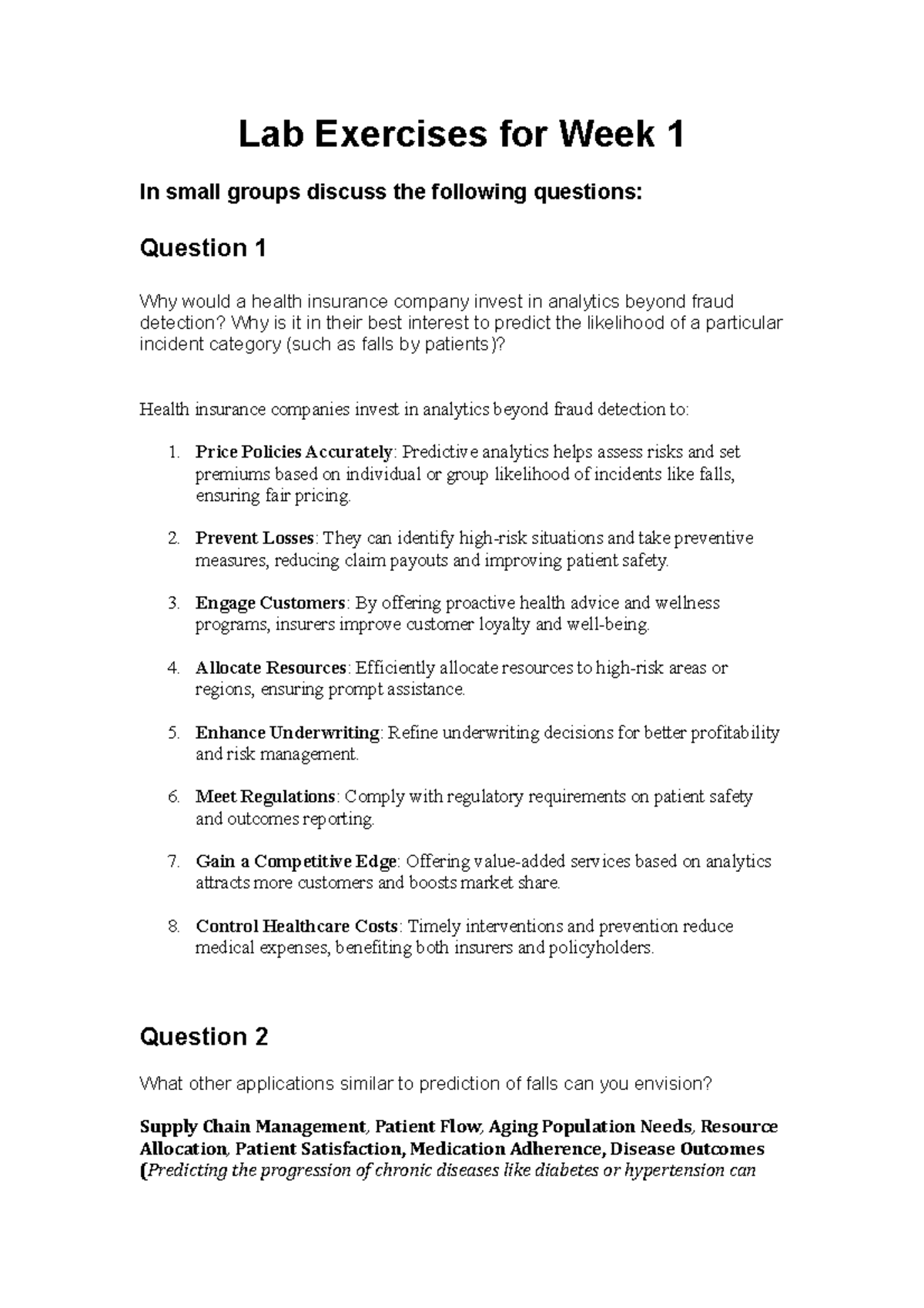 Lab 1Answers - Practice Materials - Lab Exercises for Week 1 In small groups discuss the ...
