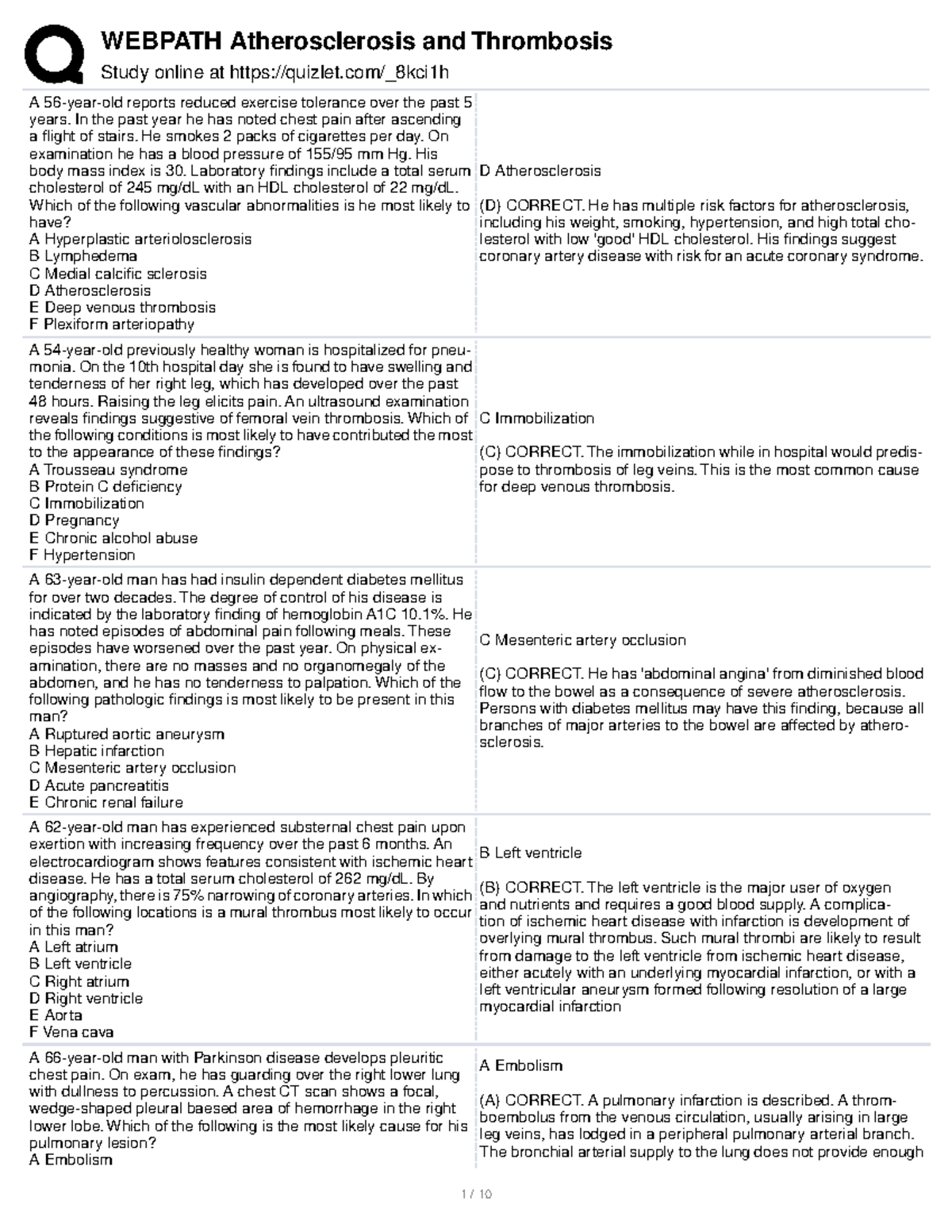 Webpath 1 Atherosclerosis and Thrombosis - Study online at quizlet ...