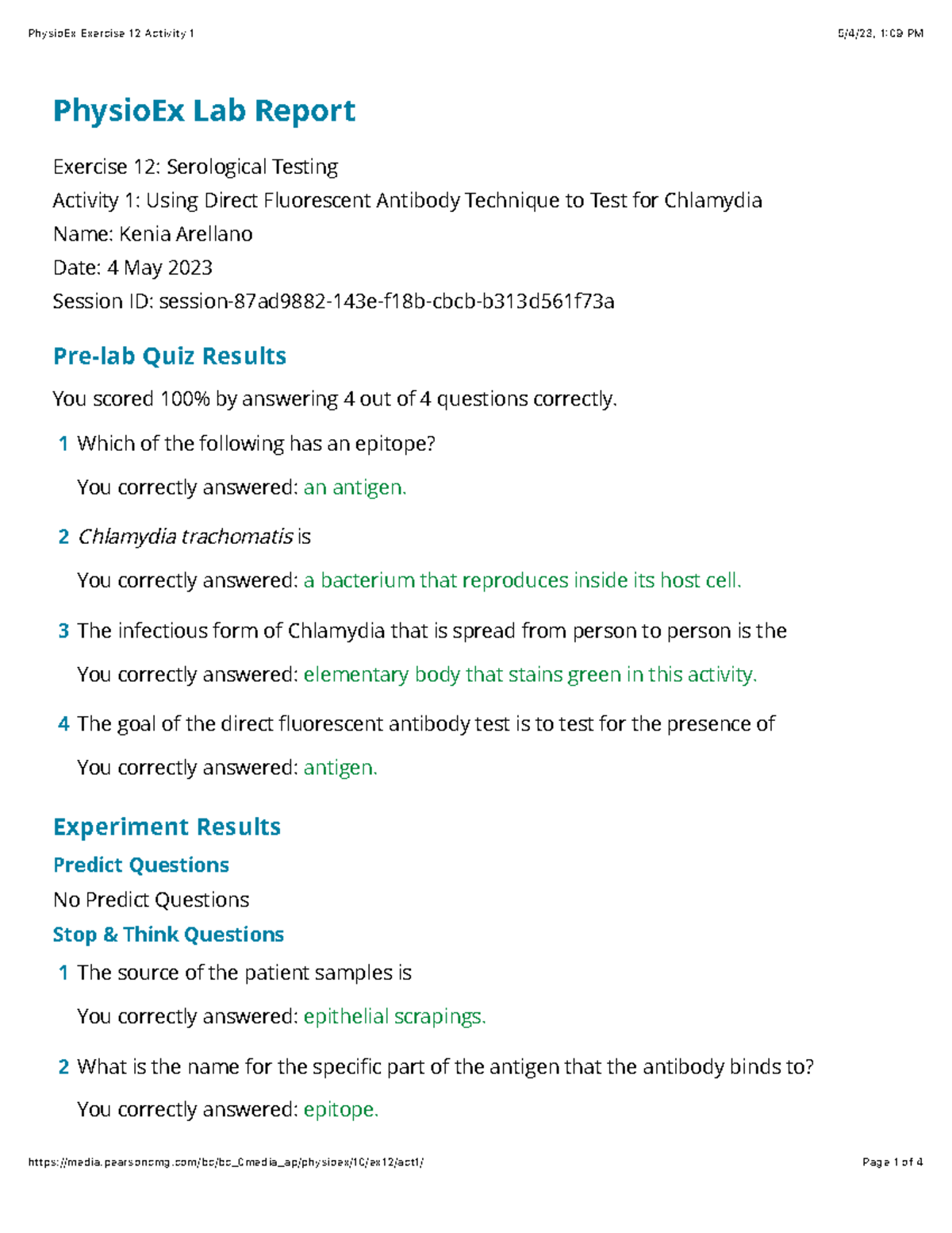 Physio Ex Exercise 12 Activity 1 - PhysioEx Lab Report Exercise 12 ...