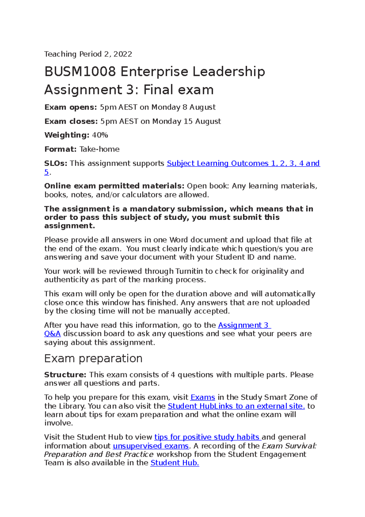 Teaching Period 2 - Assignment - Teaching Period 2, 2022 BUSM1008 ...