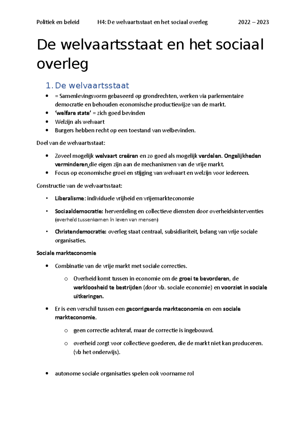 Politiek en beleid - hoofdstuk 4 De welvaartsstaat en het sociaal ...