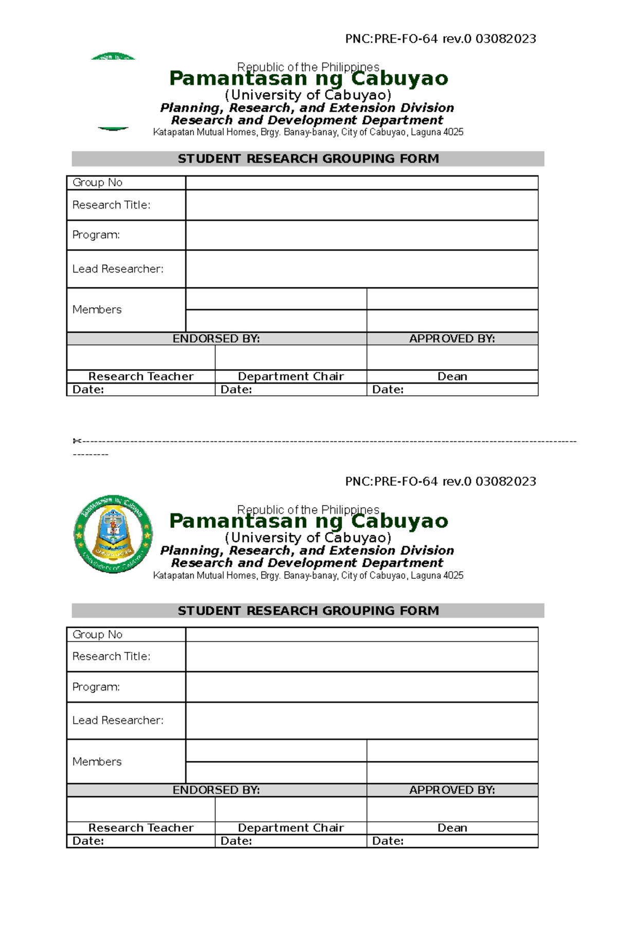 PNC PRE FO 64 Student Research Grouping Form 20230308095307 1 - PNC:PRE ...
