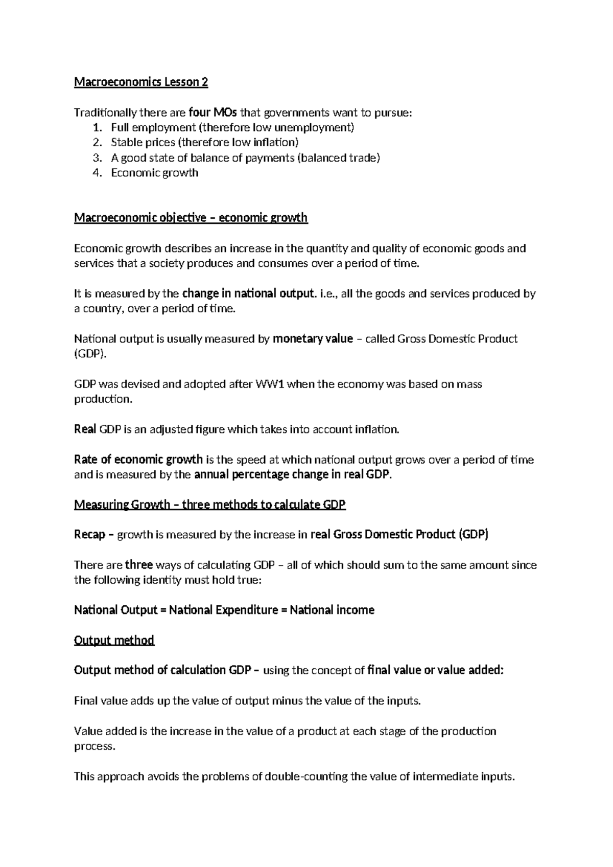 Macroeconomics Lesson 2 - Full employment (therefore low unemployment ...