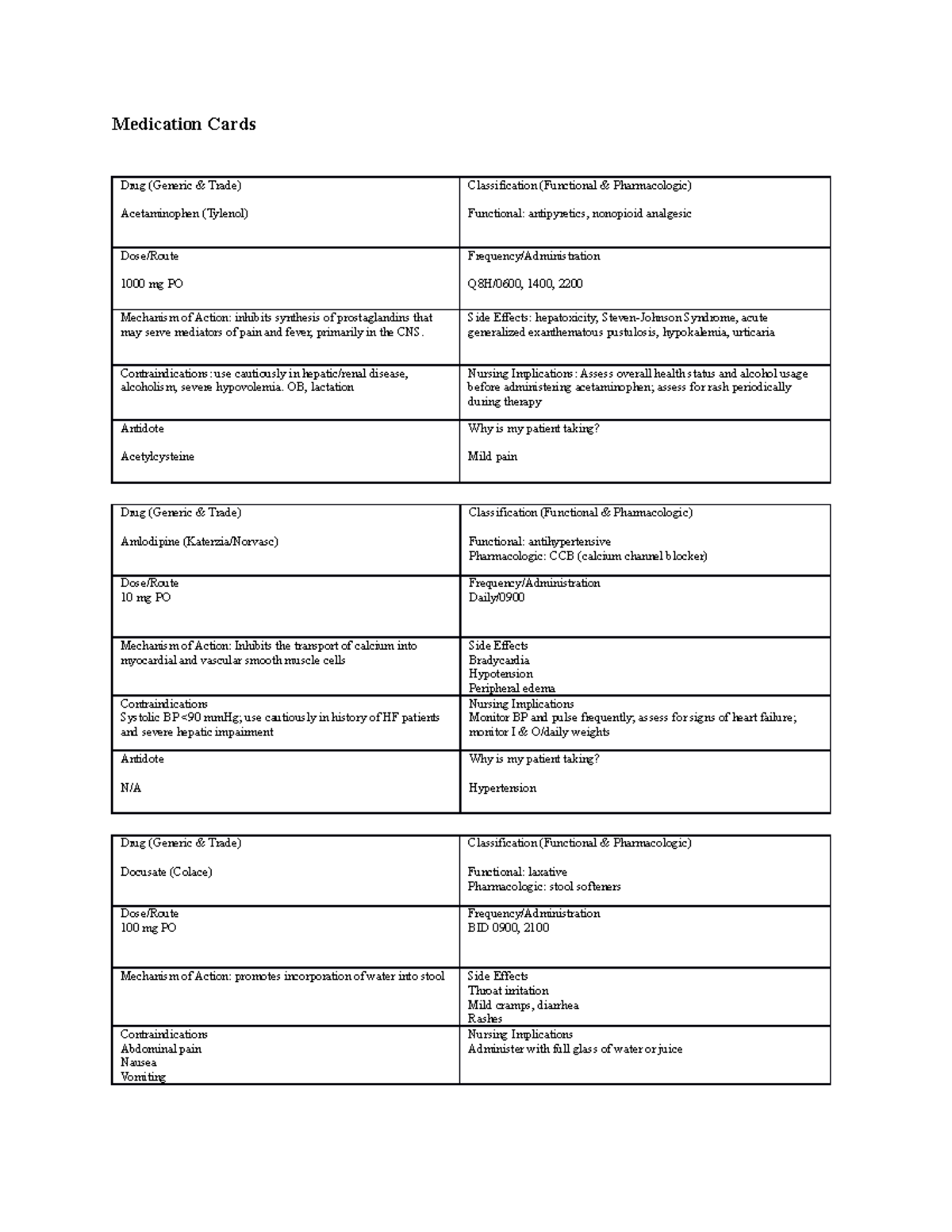 Medication Cards 4 - Medication Cards Drug (Generic & Trade ...