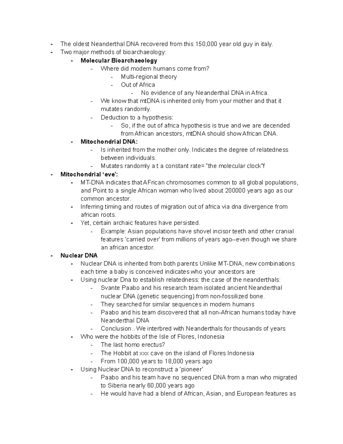 Anth 103 Notes 9 - Molecular Bioarchaeology, mitochondrial study ...