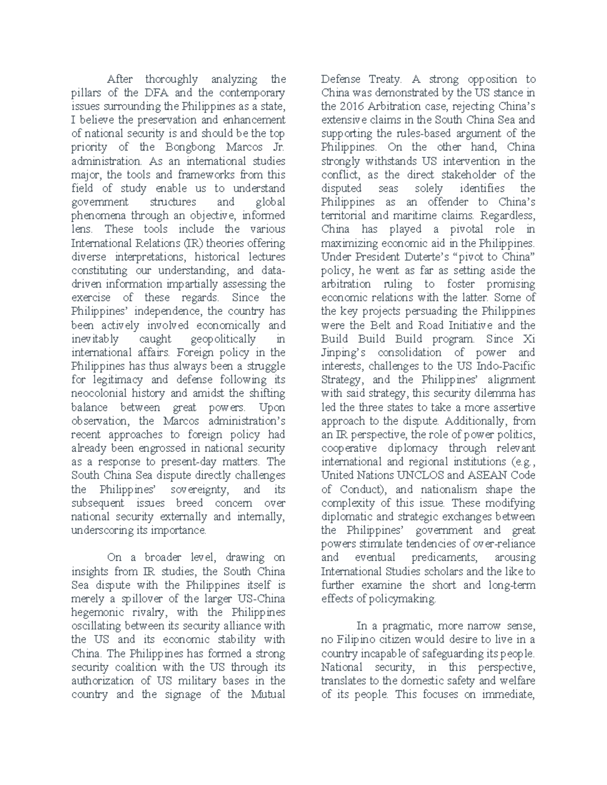 Priority Pillar of Marcos Administration on DFA - After thoroughly ...
