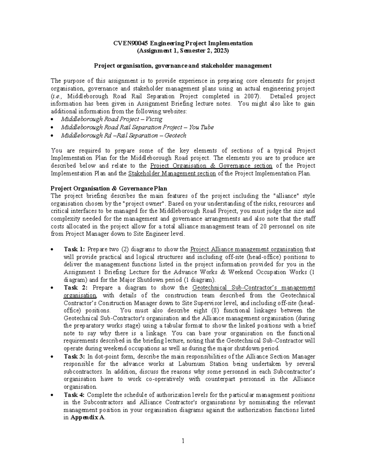 CVEN90045 Assignment 1 2023-1 - 1 CVEN90045 Engineering Project Implementation (Assignment 1 ...