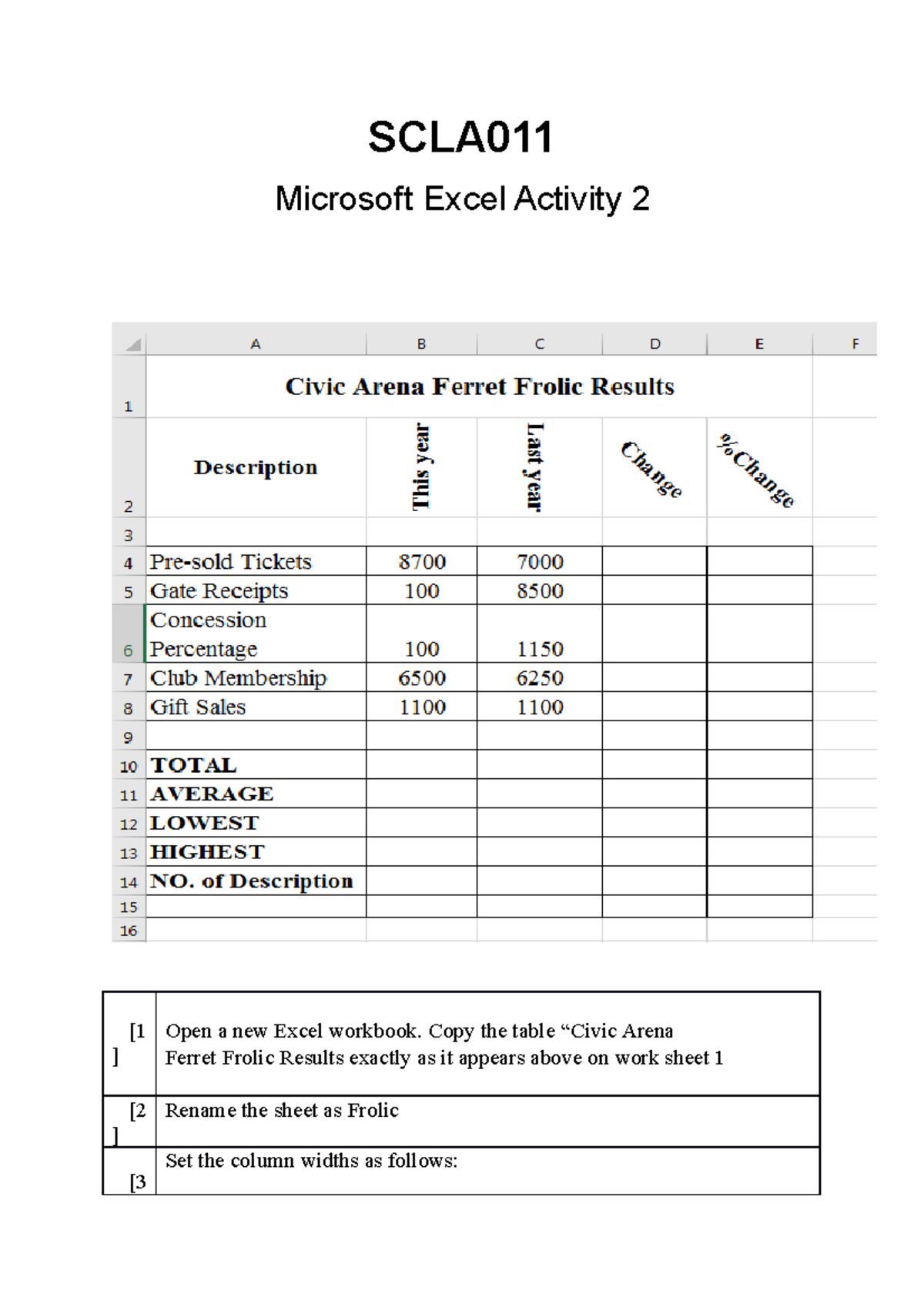 Excel Activity 2 helps improve your excel skills - SCLA Microsoft Excel ...
