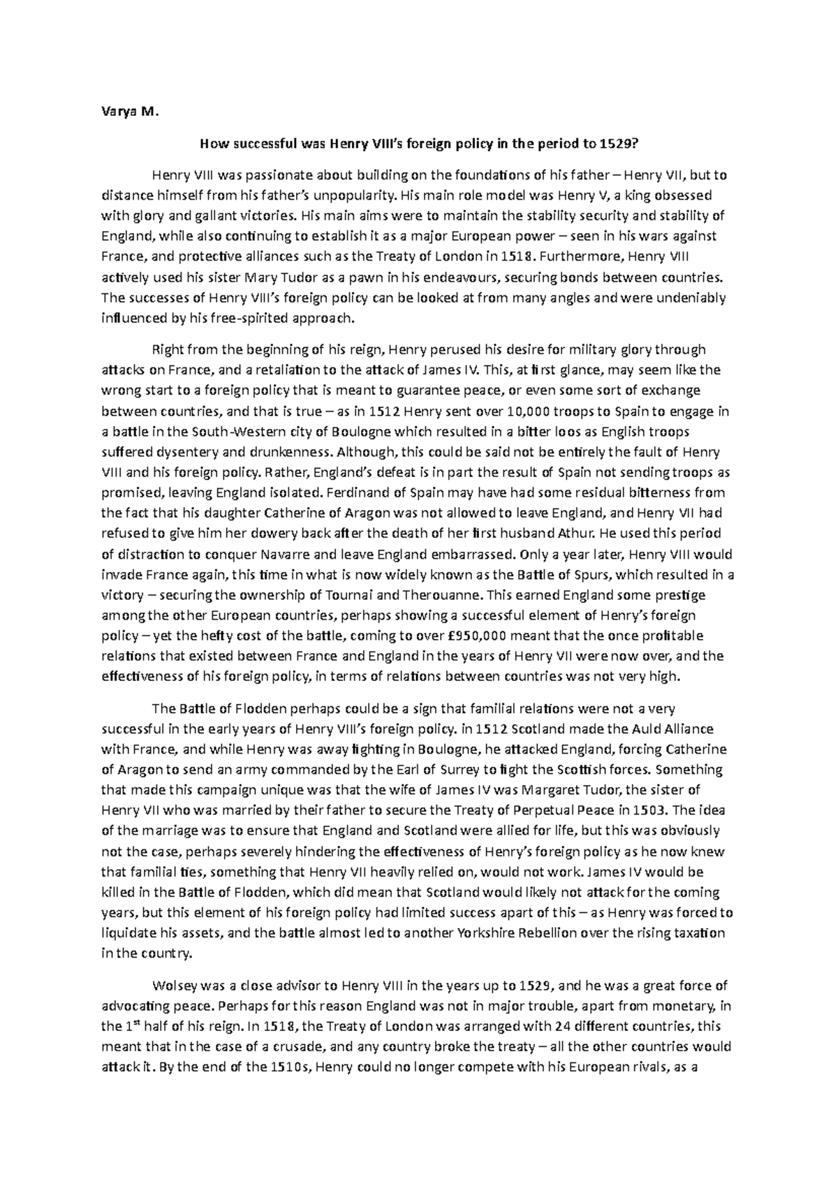 How successful was Henry VIII's foreign policy? - Studocu