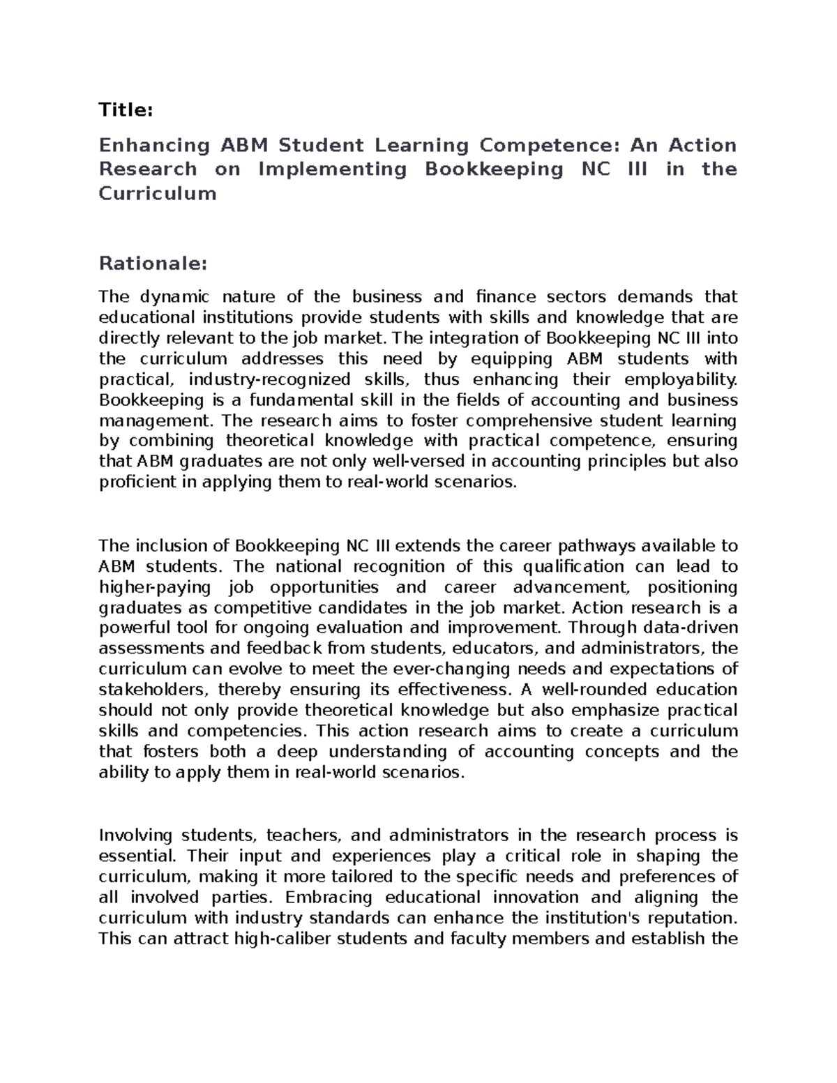 ABM Action Research Final - Title: Enhancing ABM Student Learning ...