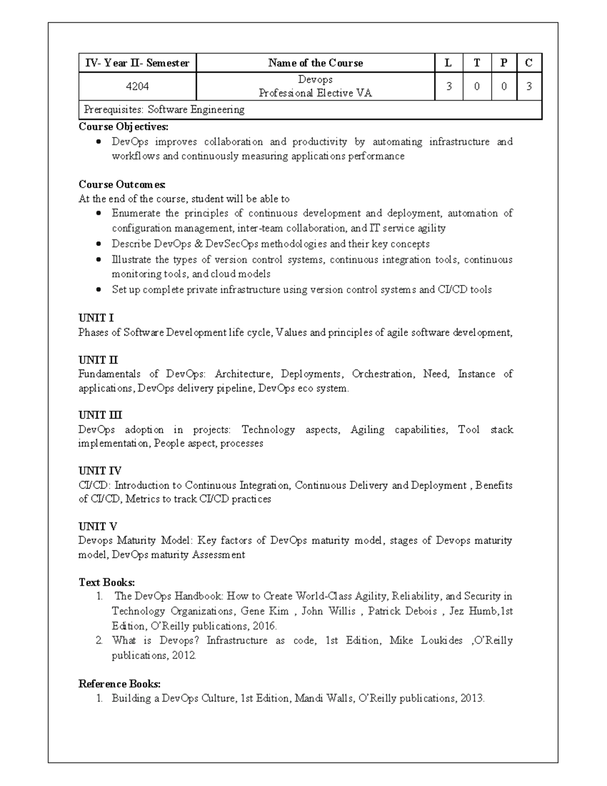 Dev Ops - Hbbbb - IV- Year II- Semester Name of the Course L T P C 4204 Devops Professional ...