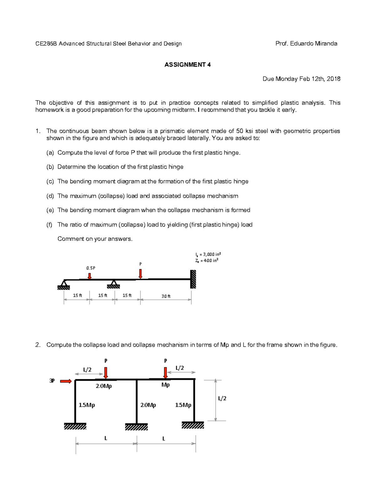 Assignment #4 - Miranda - Prof. Eduardo Miranda CE285B Advanced Structural Steel Behavior and ...