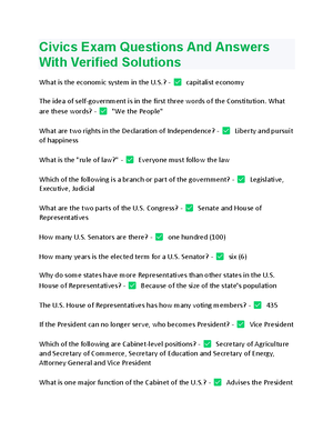 Civics Exam 2024- Practice Tests 1 & 2 142 Questions and Answers 100% ...