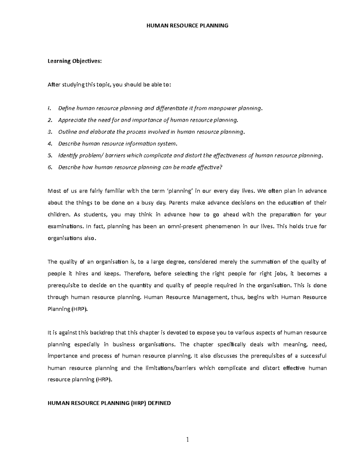 2. Human Resource Management Planning - HUMAN RESOURCE PLANNING ...