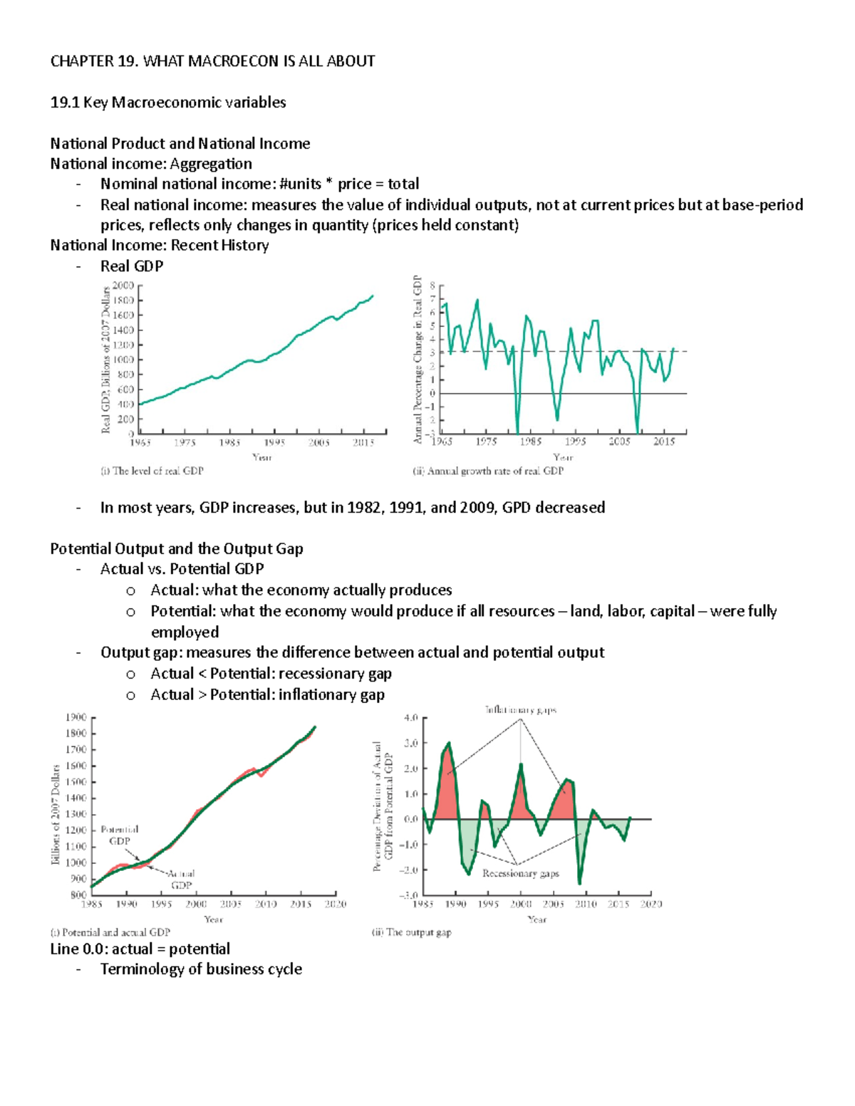 Chapter 19 - notes - CHAPTER 19. WHAT MACROECON IS ALL ABOUT 19 Key ...