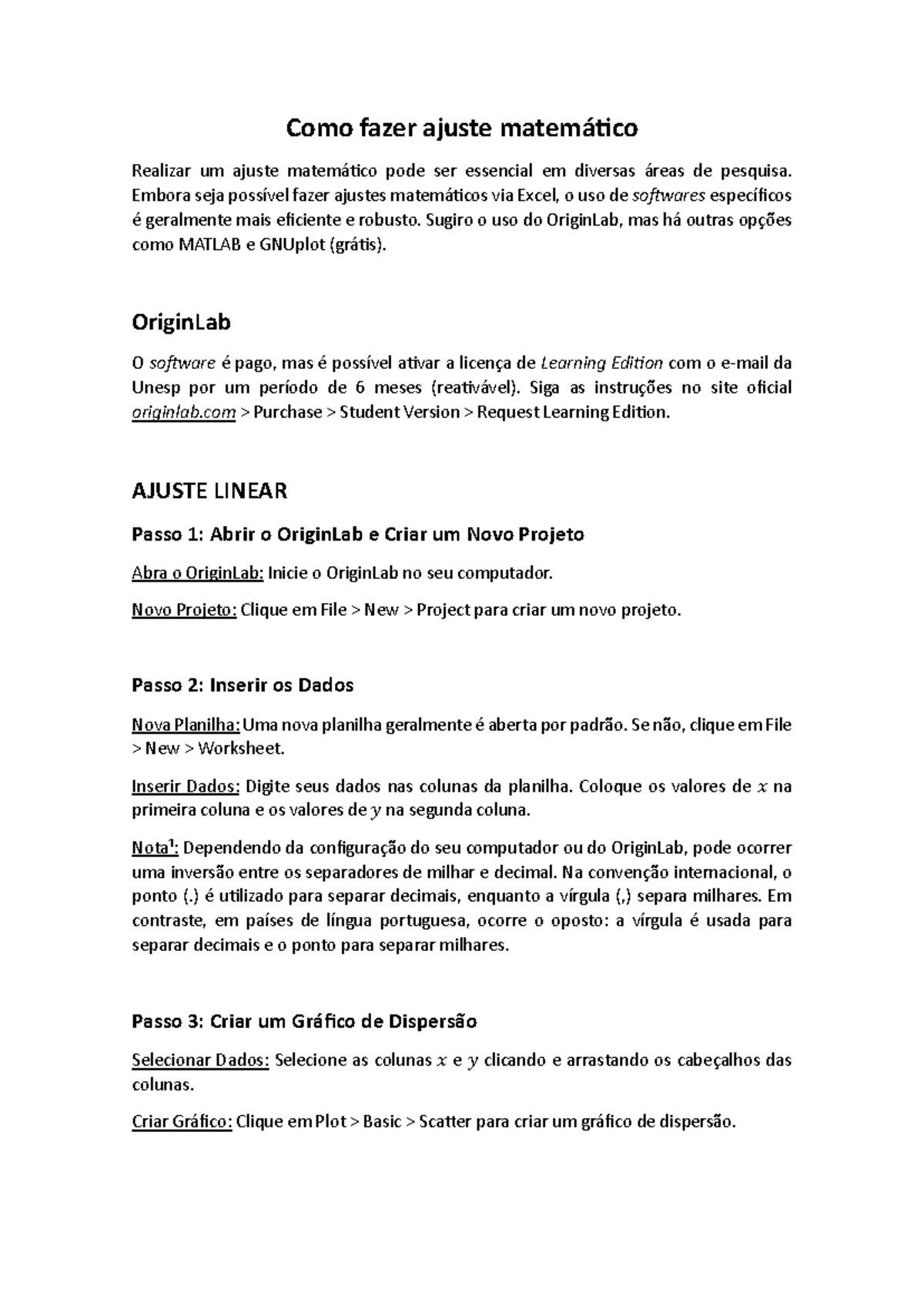 Como fazer ajuste matemático - Como fazer ajuste matemáƟco Realizar um ...