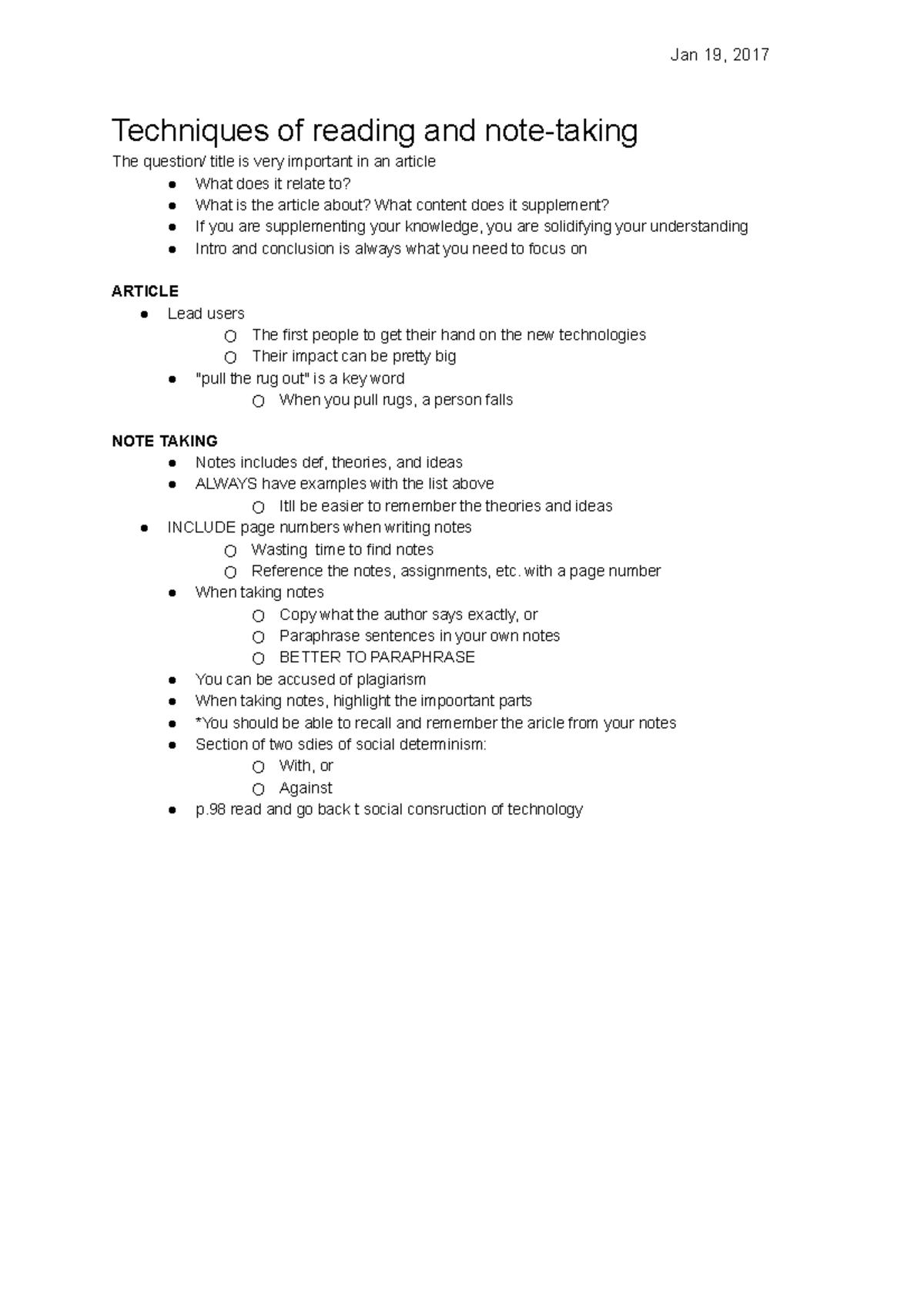 Techniques of reading and note-taking - Jan 19, 2017 Techniques of ...