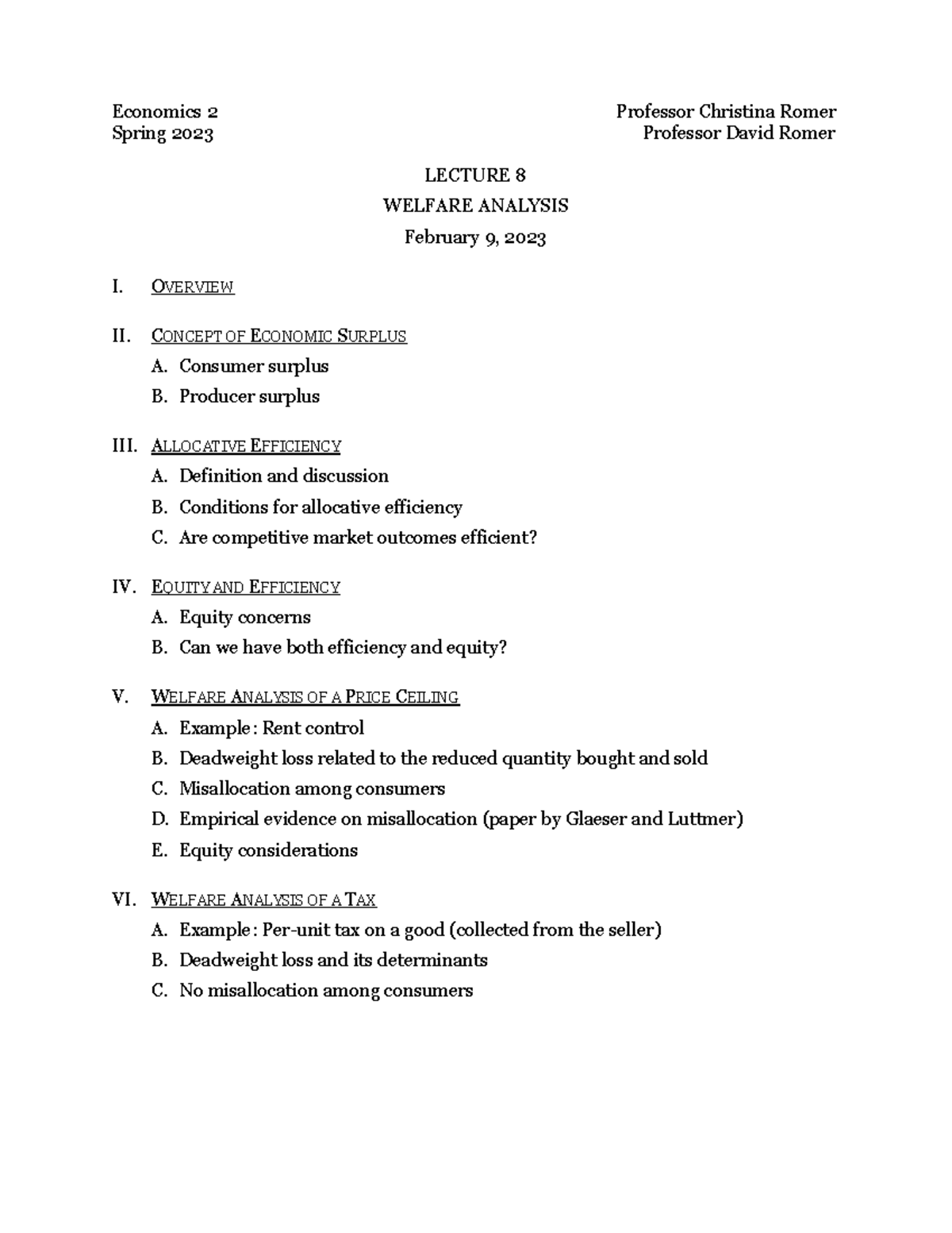 Lecture 8 Slides - Economics 2 Professor Christina Romer Spring 2023 Professor David Romer ...