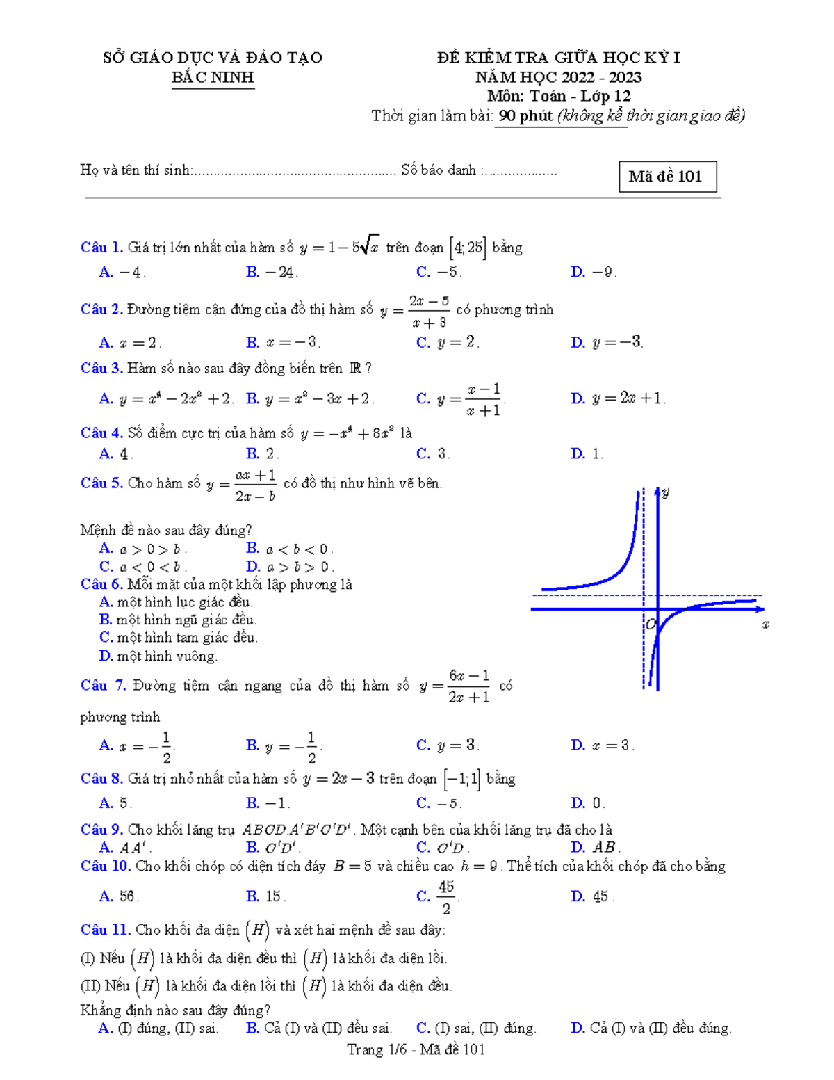 De kiem tra giua hoc ky 1 toan 12 nam 2022 2023 so gddt bac ninh - SỞ GIÁO DỤC VÀ ĐÀO TẠO BẮC ...