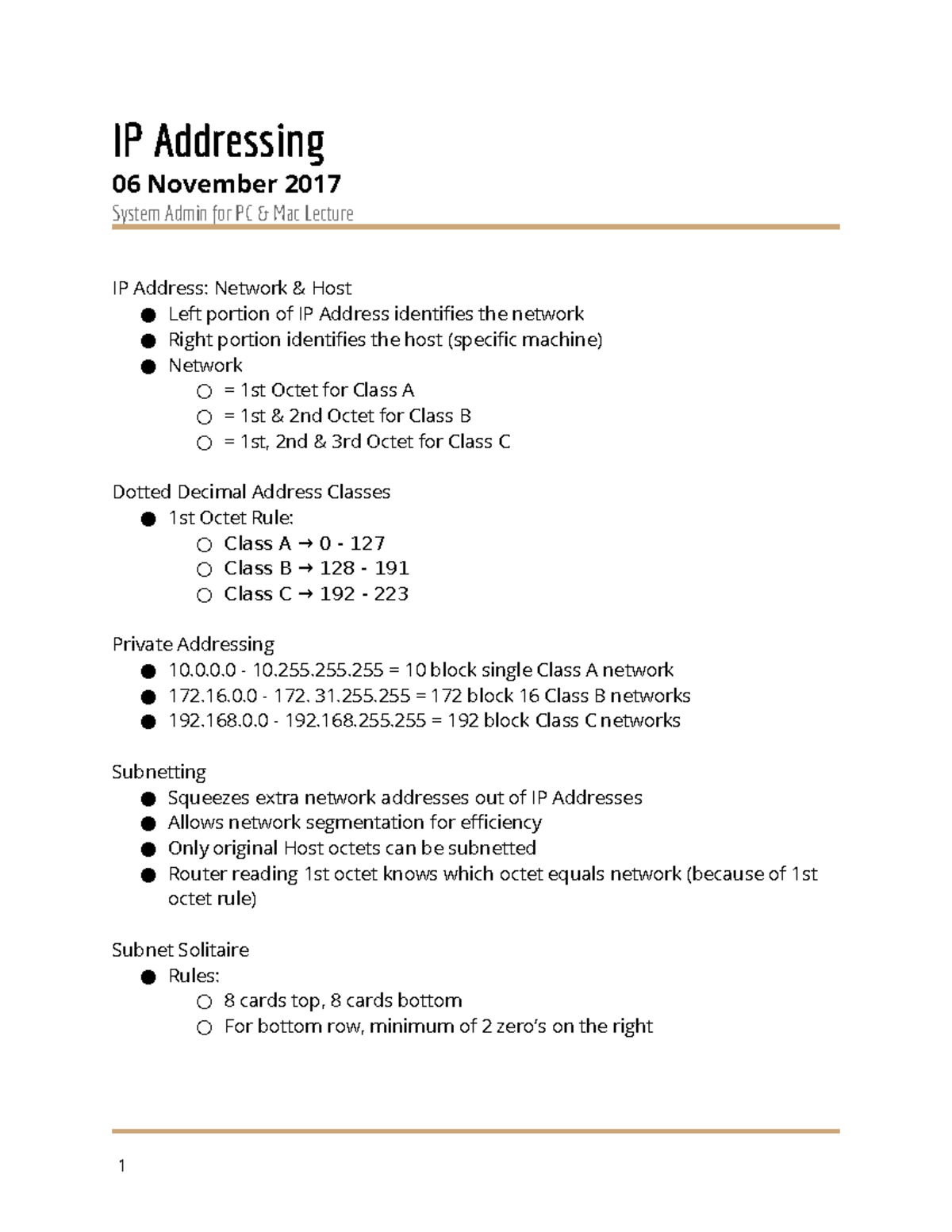 Lecture 3: IP Addressing - IP Addressing 06 November 2017 System Admin ...