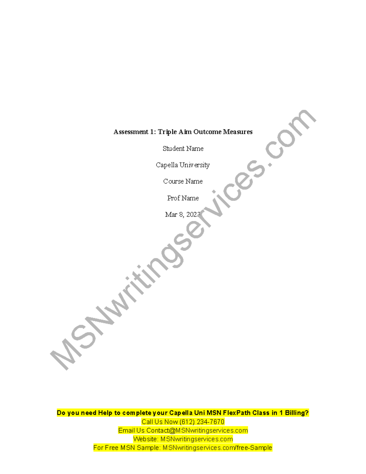 NURS FPX 6612 Assessment 1 Triple Aim Outcome Measures - Assessment 1 ...