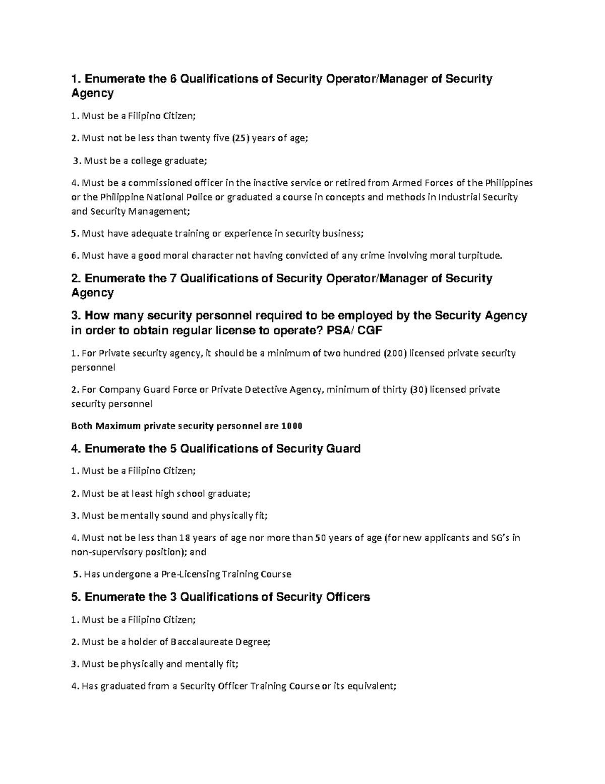 ISSA Answers - Answer keys - 1. Enumerate the 6 Qualifications of ...