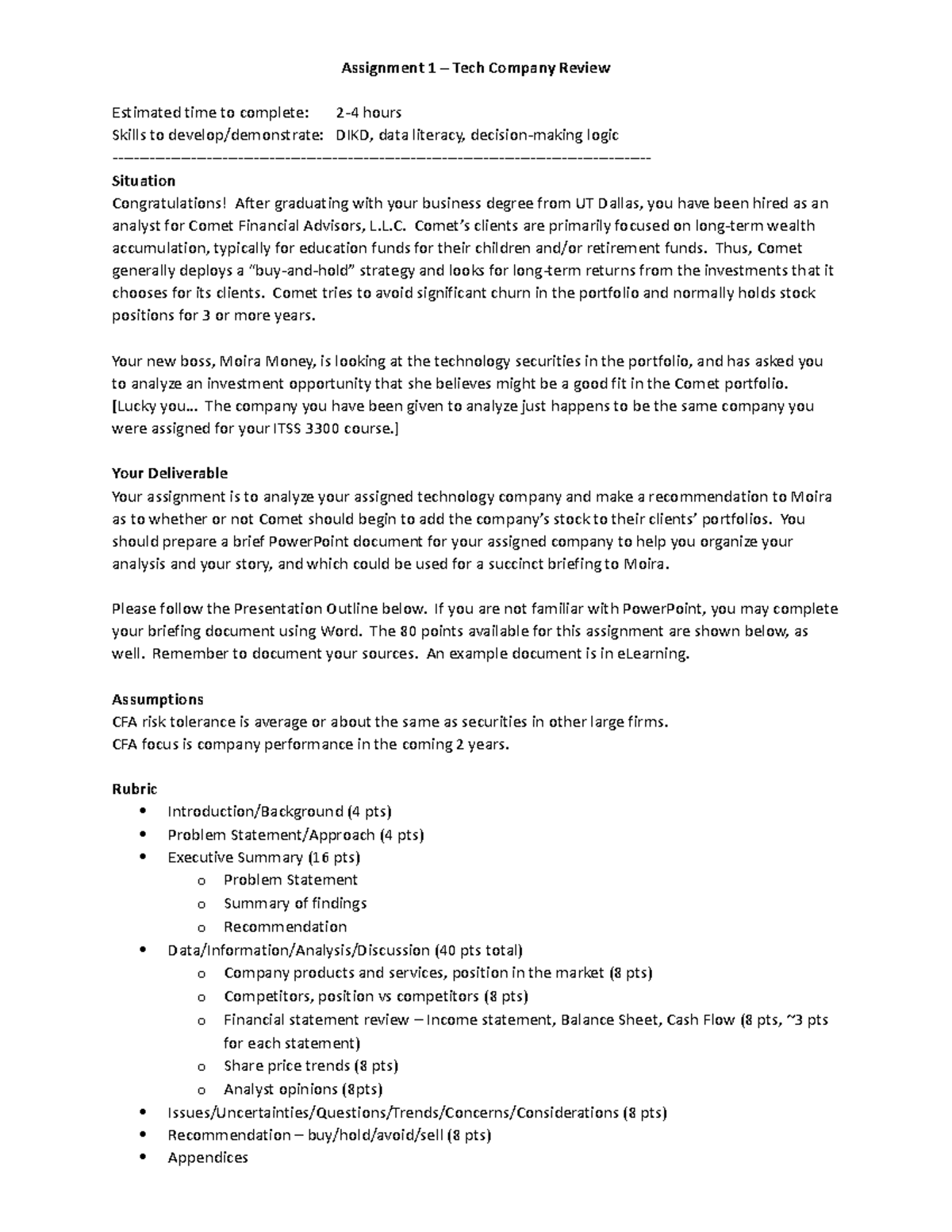 Assignment 1 - Tech Company Review 230823 - Assignment 1 – Tech Company Review Estimated time to ...