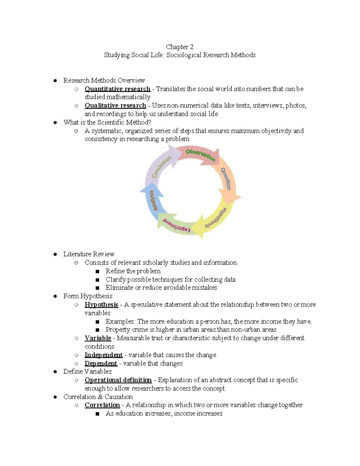 Sociology Ch. 2 Notes - Chapter 2 Studying Social Life: Sociological ...