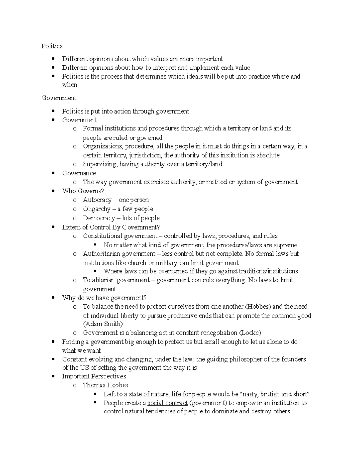 POSC 100 - Lecture 2 - Politics Different opinions about which values ...