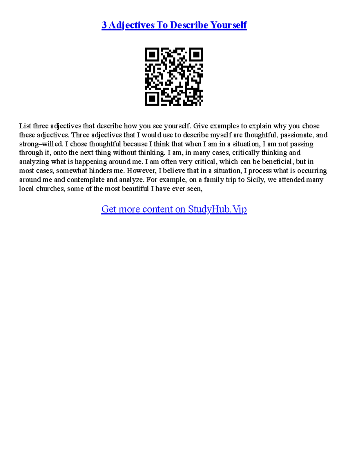 Essay Describe YourselfEssay Describe Yourself - 3 Adjectives To ...