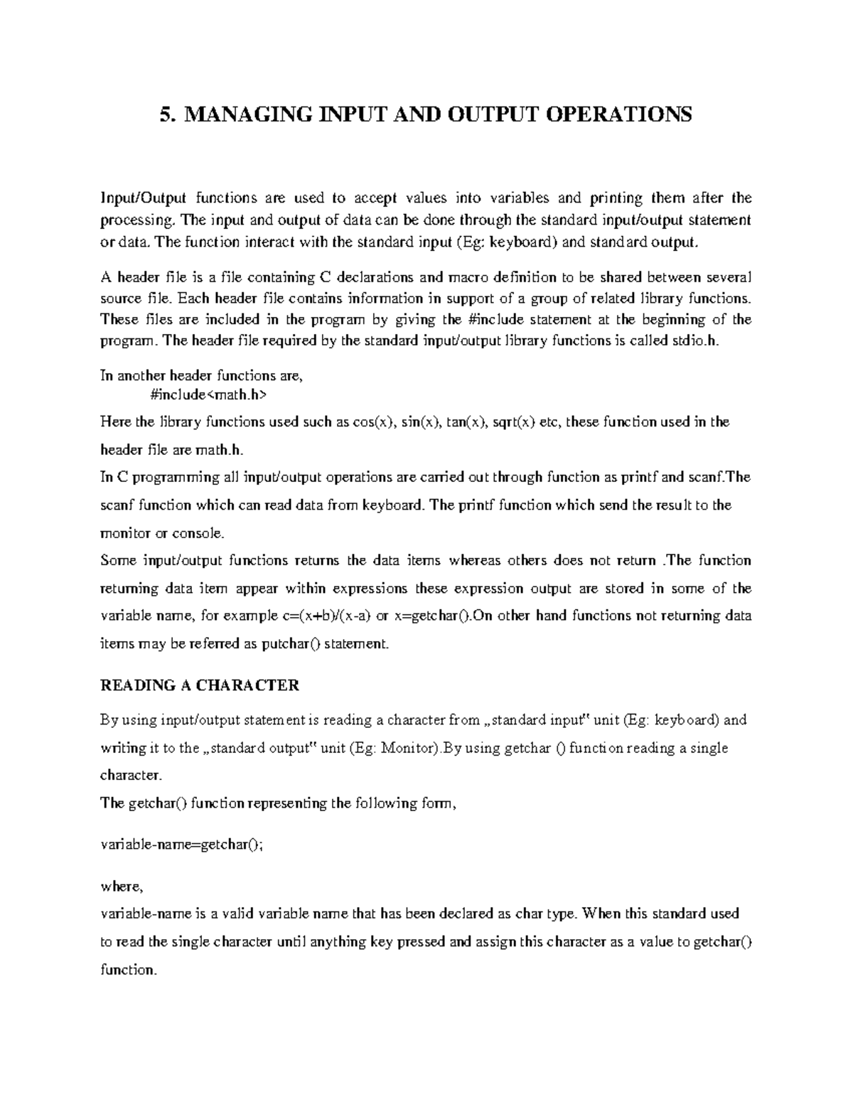 C Programming Notes Ch 5 5 Managing Input And Output Operations