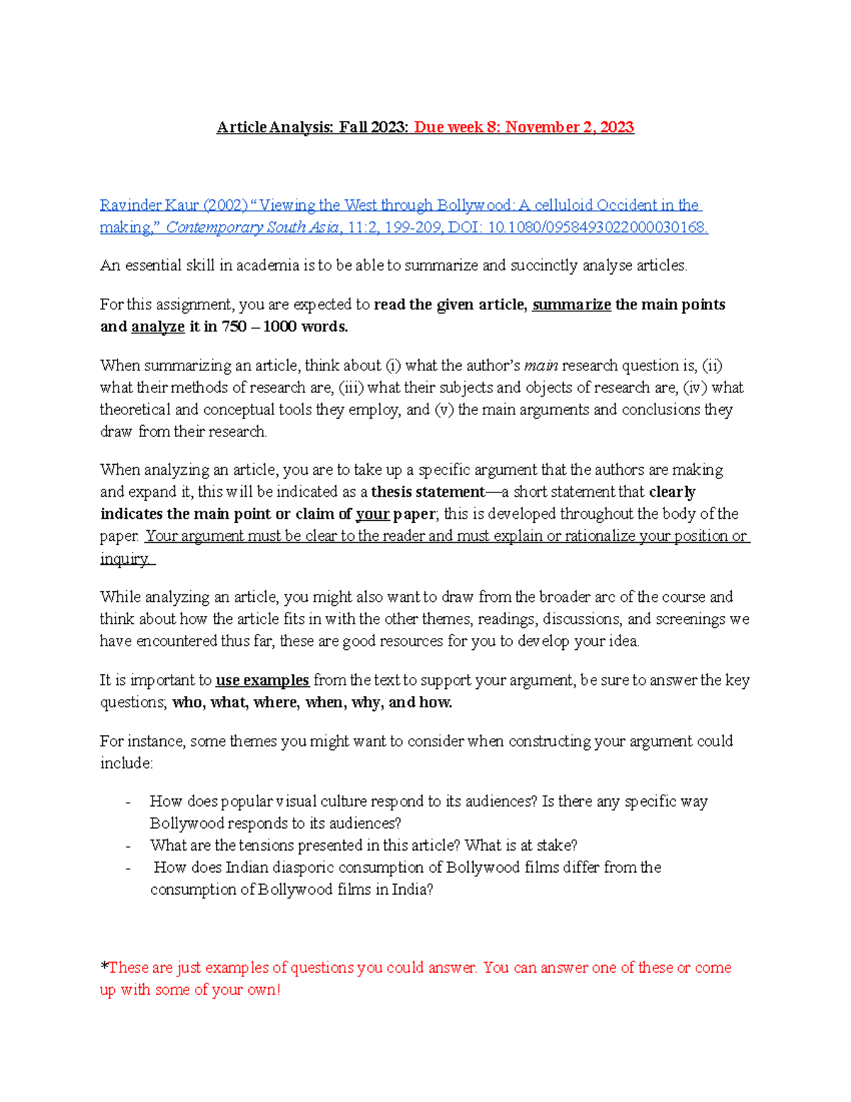 Article Analysis Fall 2023 -FFAR 298 - Article Analysis: Fall 2023: Due ...