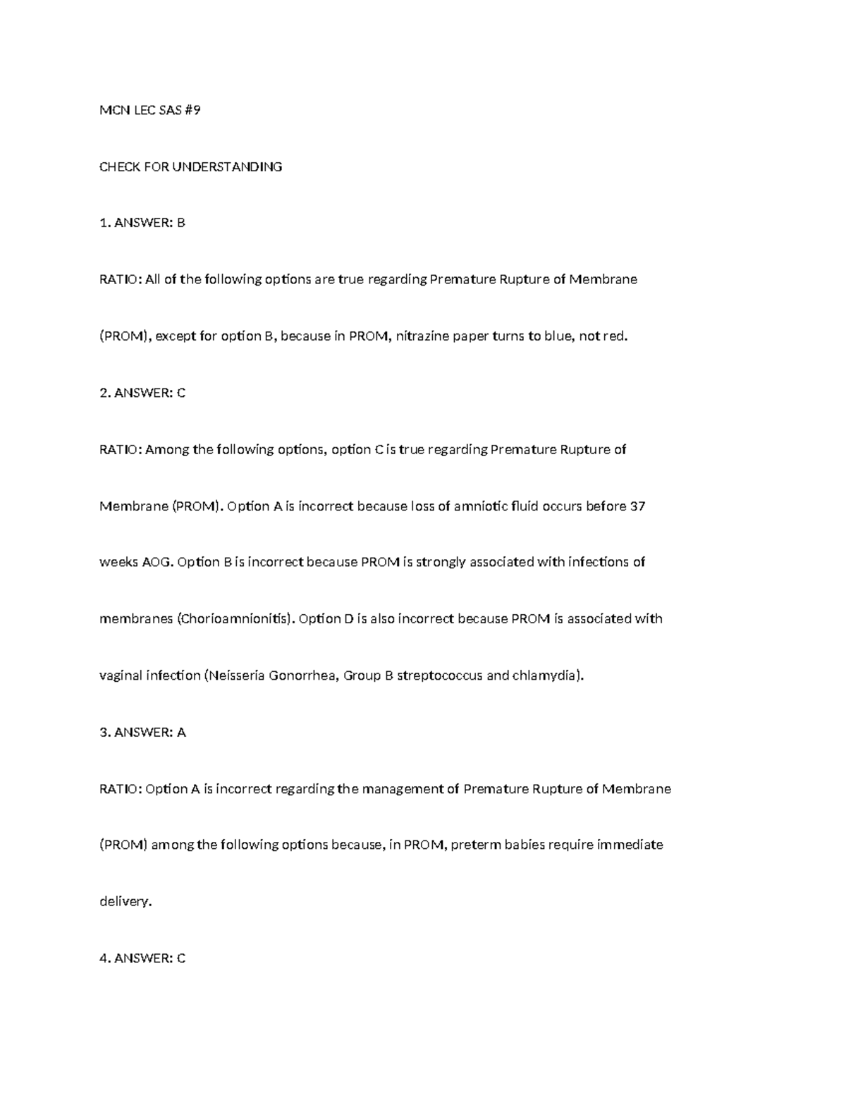 MCN LEC SAS #9-WPS Office - MCN LEC SAS CHECK FOR UNDERSTANDING 1. ANSWER: B RATIO: All of the ...