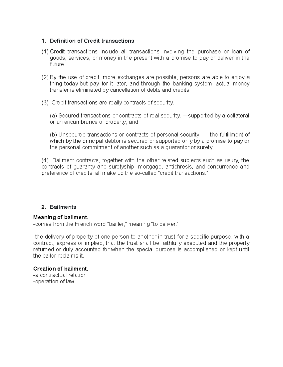 Notes 1 - 1. Definition of Credit transactions (1) Credit transactions ...