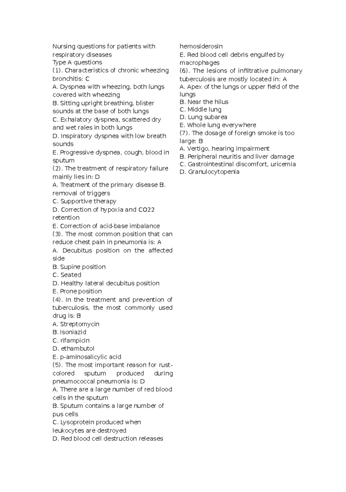 Nursing questions for patients with respiratory diseases NURS221 ...