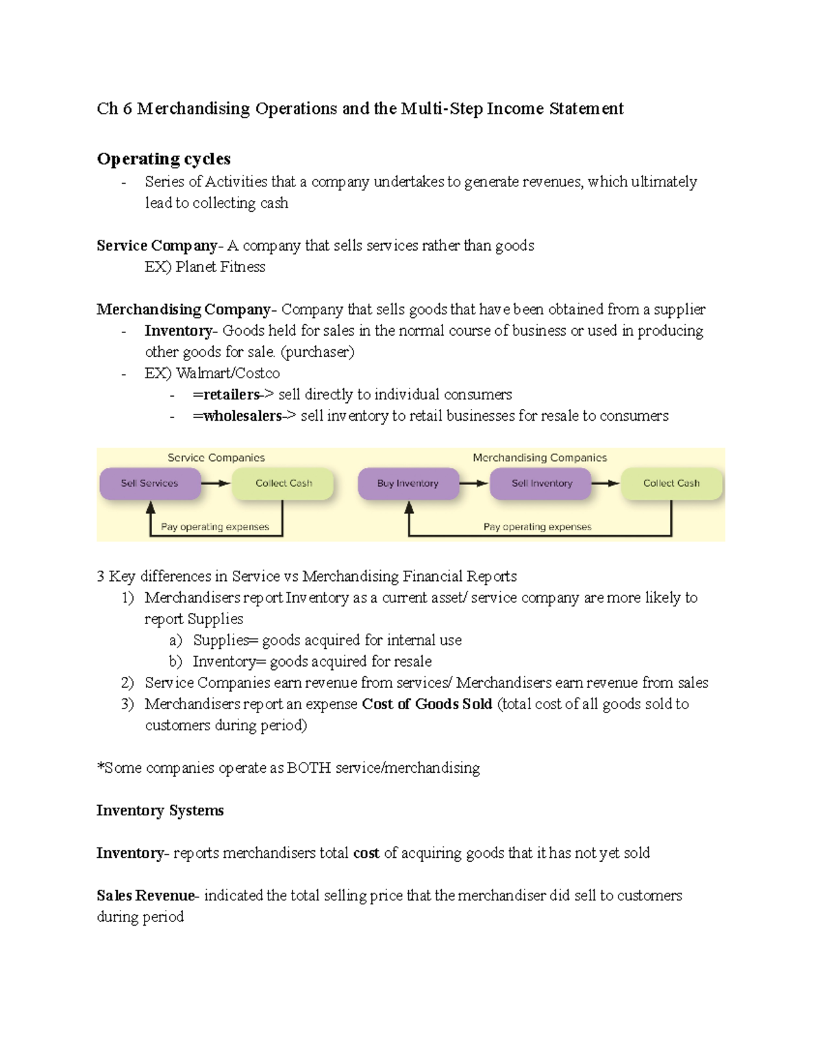 Ch 6 Acc Notes - Ch 6 Merchandising Operations and the Multi-Step ...