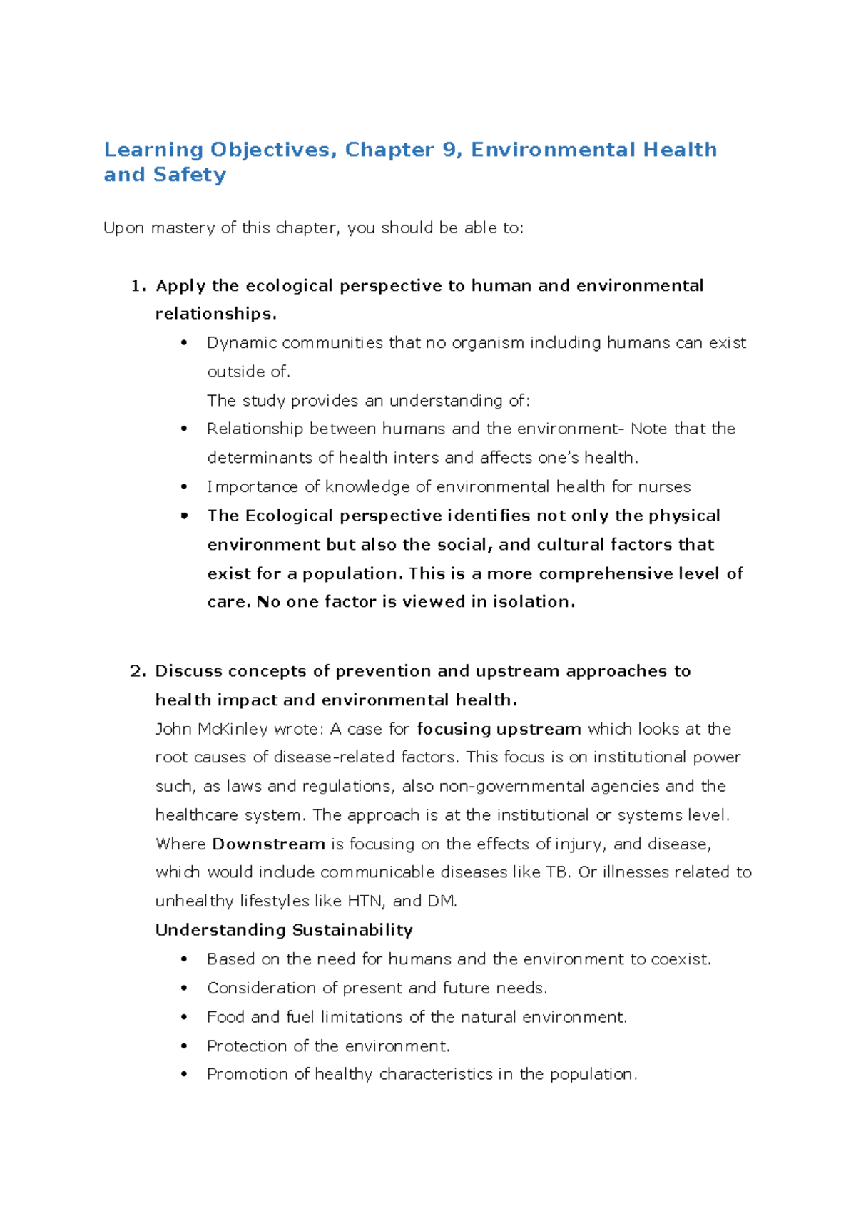 Objectives for Chapter 9 - Learning Objectives, Chapter 9 ...