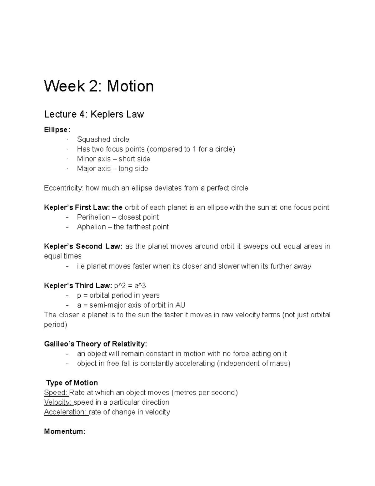 From the Solar System to the Cosmos Notes - Week 2: Motion Lecture 4 ...