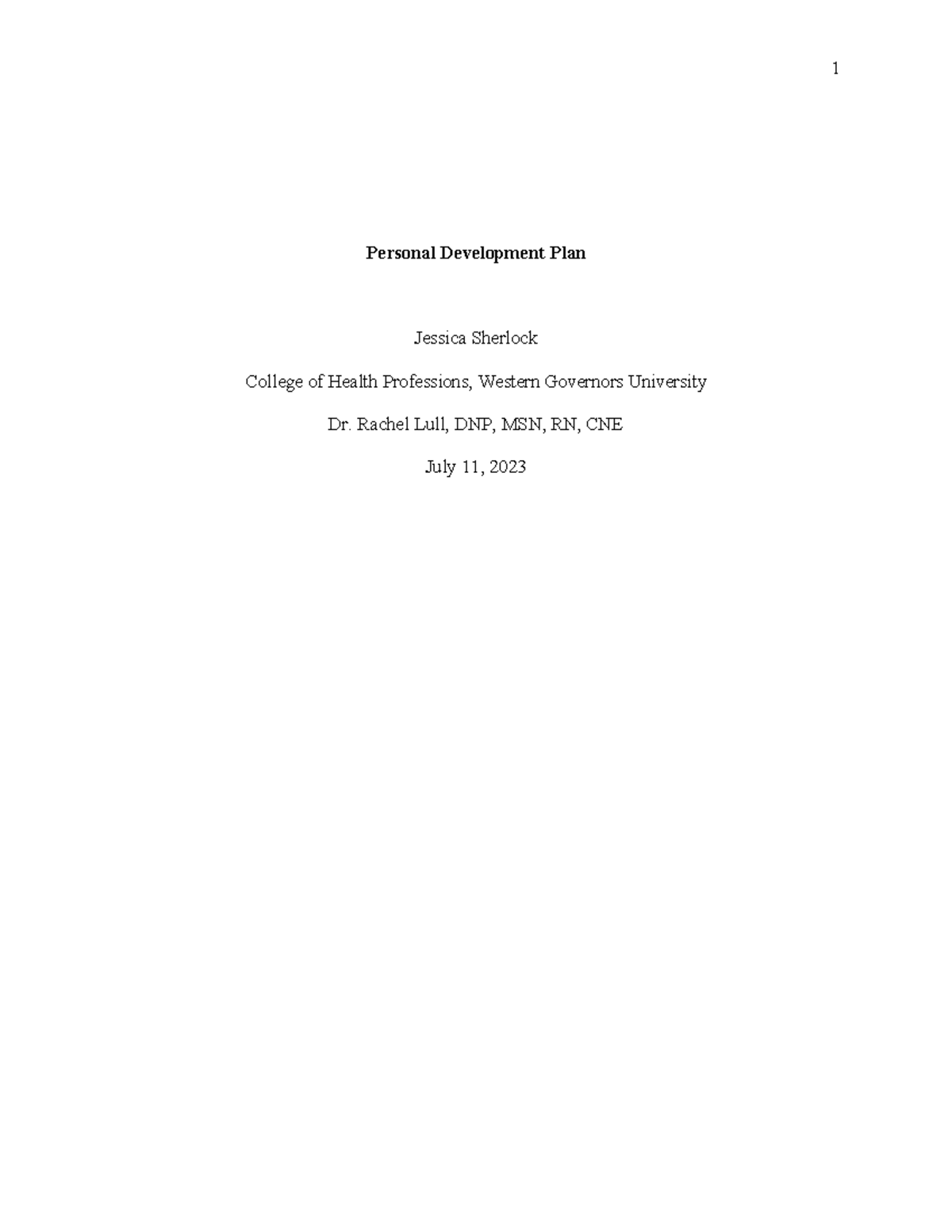 D218 - Personal Development Plan Jessica Sherlock College of Health ...