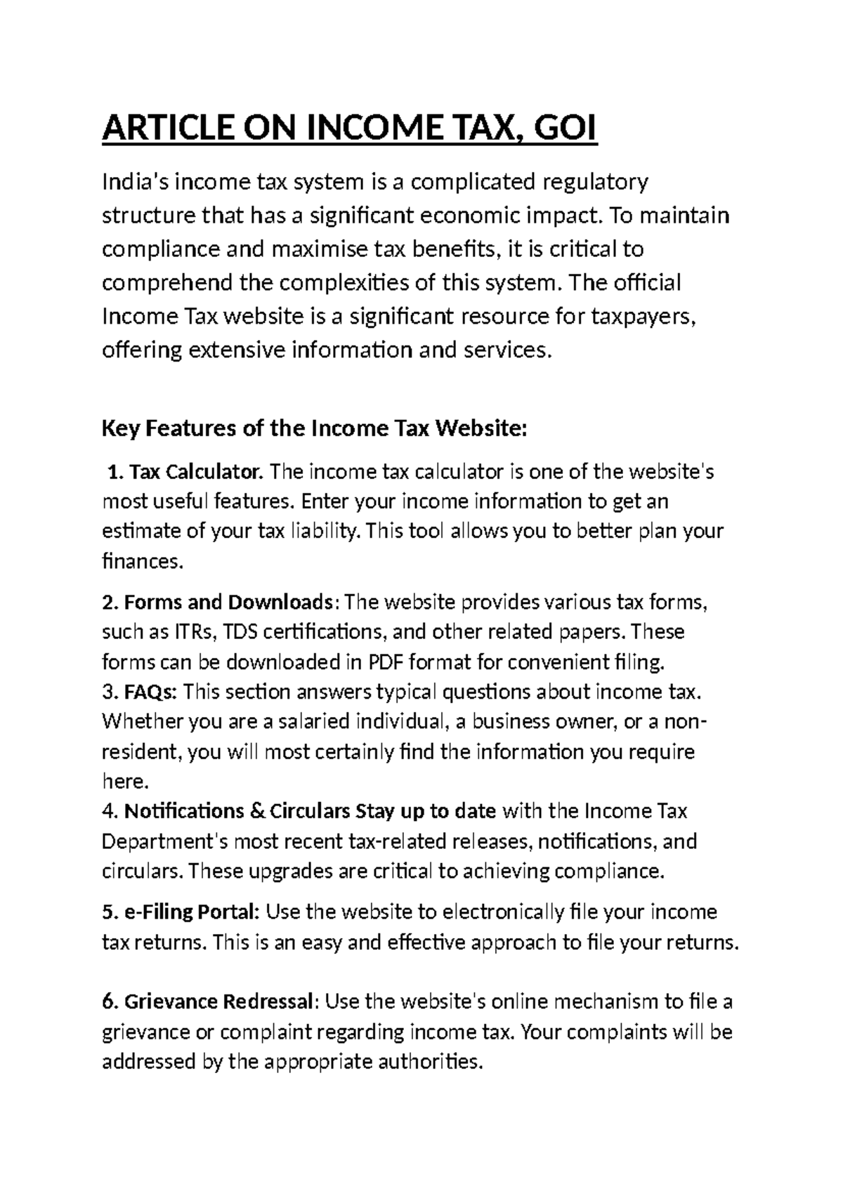 Article ON Income TAX - ARTICLE ON INCOME TAX, GOI India's income tax ...