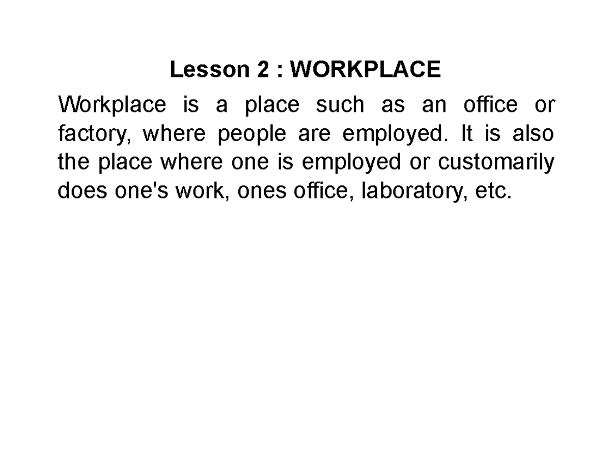 Administrative and office mgt - lesson 2 - Lesson 2 : WORKPLACE ...