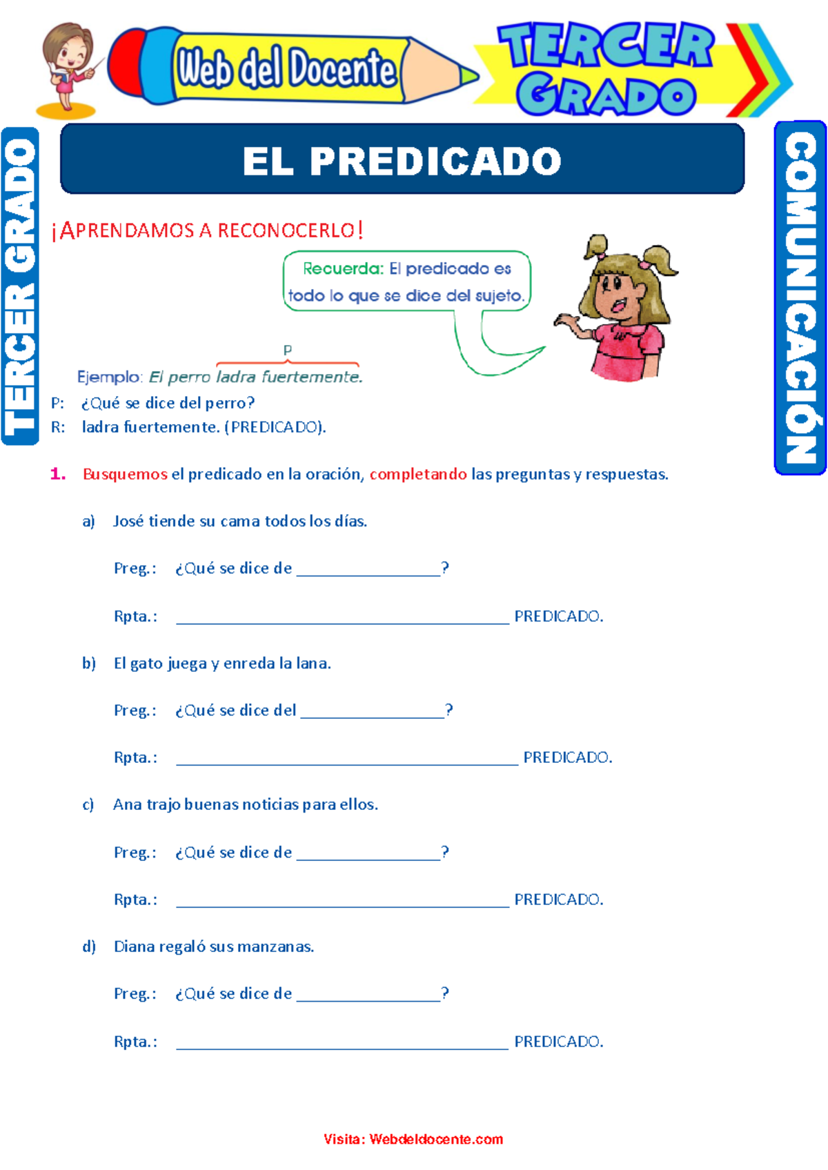 Núcleo y Modificadores del Predicado para Tercer Grado de Primaria ...