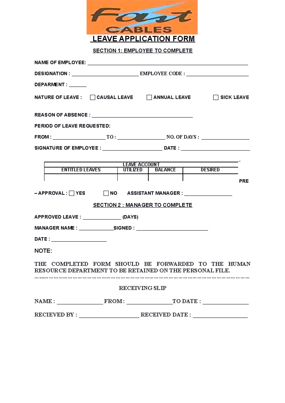 Admin Leave Form - LEAVE APPLICATION FORM SECTION 1: EMPLOYEE TO ...