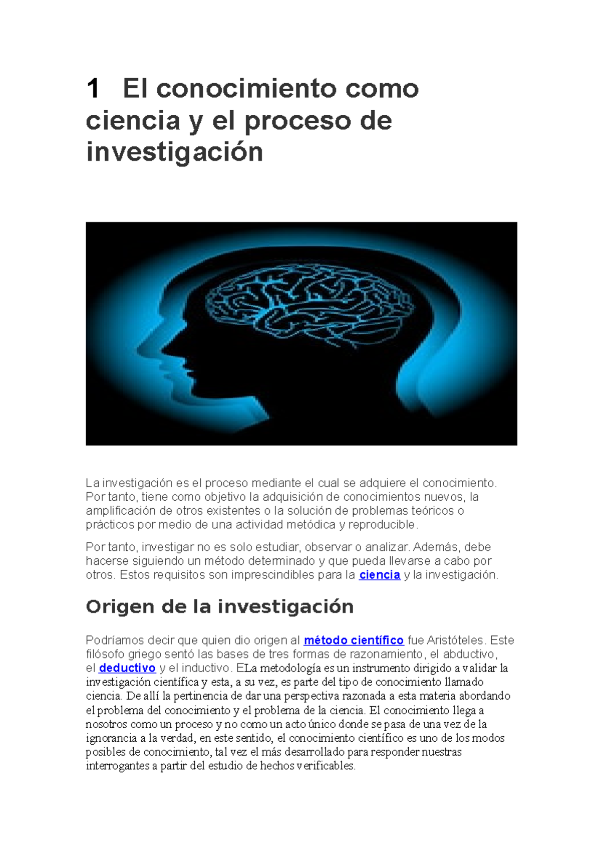 El conocimiento como ciencia y el proceso de investigación - 1 El ...