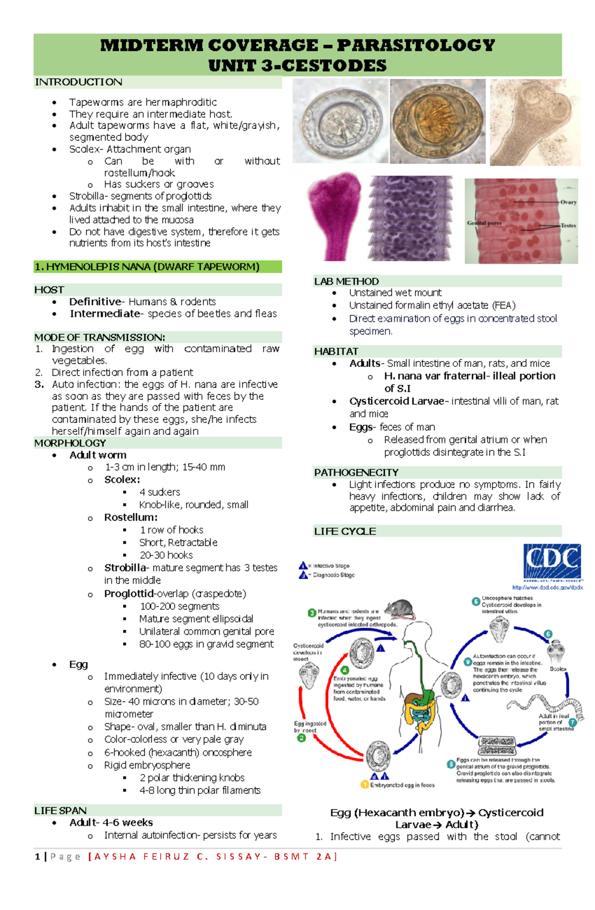 PARA- Transes Midterm EXAM UNIT 3 - UNIT 3-CESTODES INTRODUCTION ...